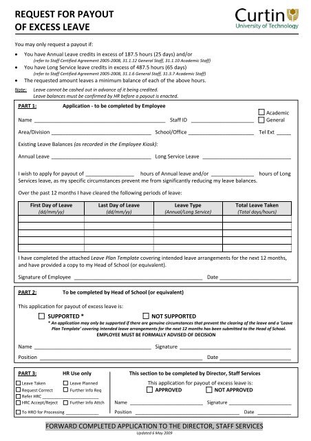 request for payout of excess leave