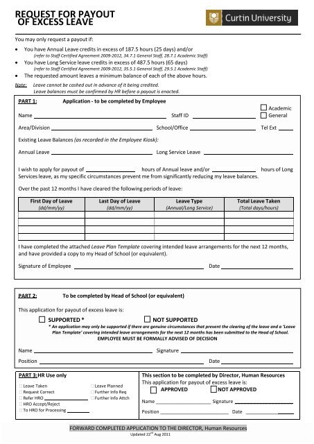 request for payout of excess leave - Human Resources