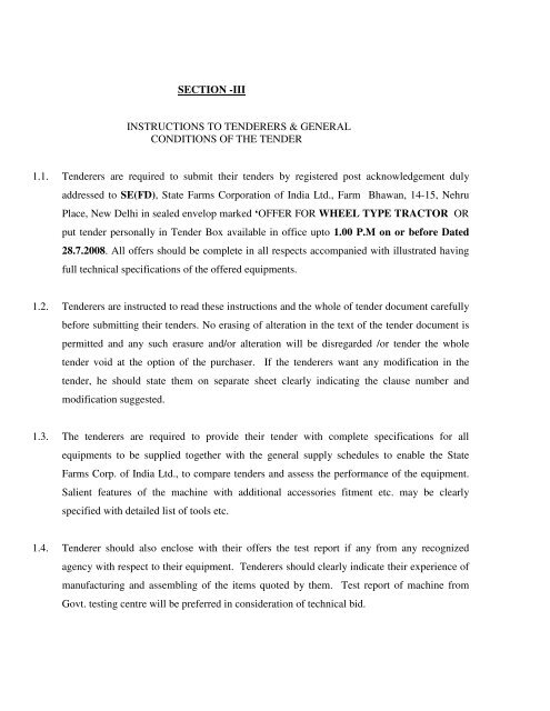 Instruction to tenderers and General conditions of the tender - SFCI