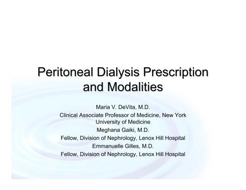 Peritoneal Dialysis Prescription and Modalities