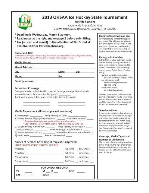 2013 Ice Hockey Credential Application Form