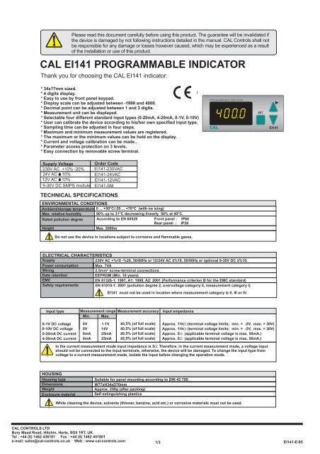 cal ei141 programmable indicator - OEM Automatic AB