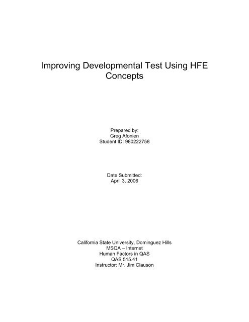 Improving Developmental Test Using HFE Concepts