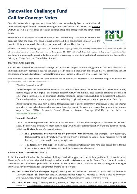 call for concept notes - Research Into Use