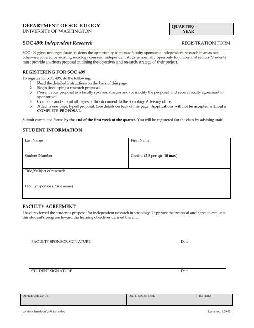 SOC 499 Registration Form - Department of Sociology, University of ...