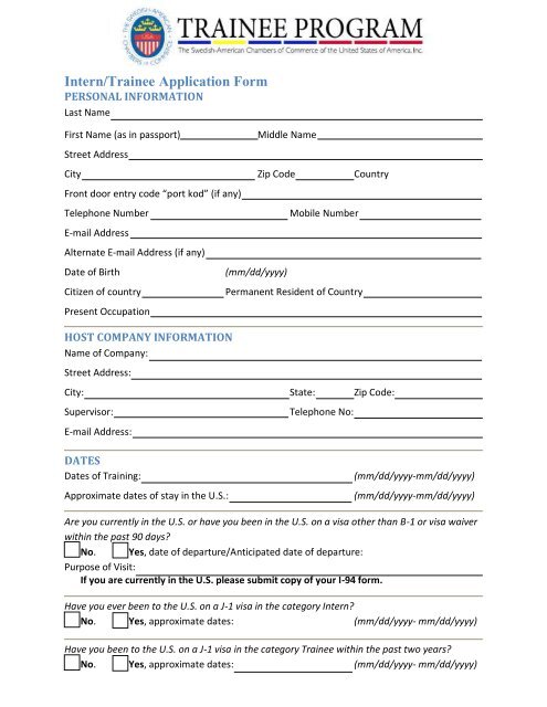 Intern/Trainee Application Form - SACC USA