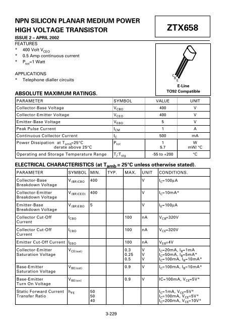 ZTX658 Silicon planar medium power high voltage transistor ...