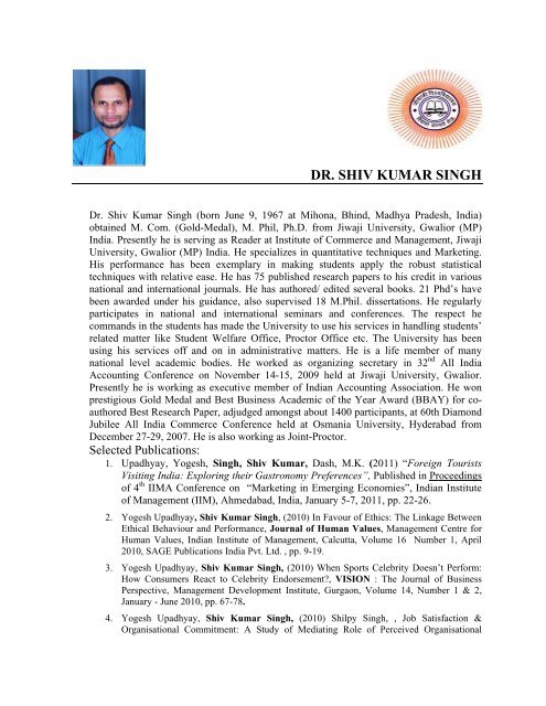 DR. SHIV KUMAR SINGH - Jiwaji University