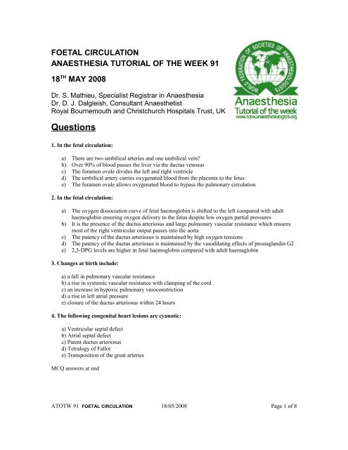 The Fetal Circulation - Anaesthesia Tutorial of the Week