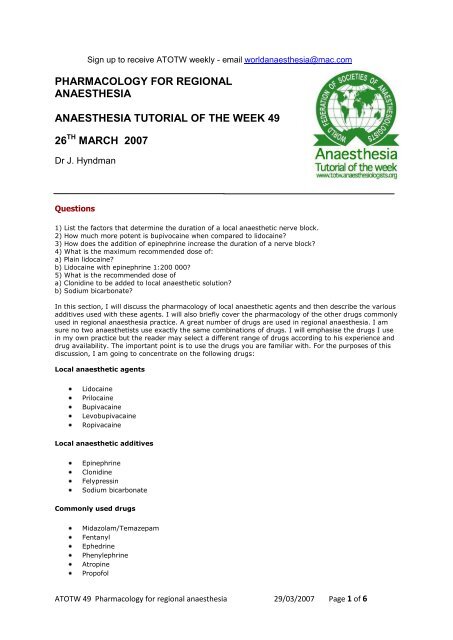 BODY FLUIDS - Anaesthesia Tutorial of the Week