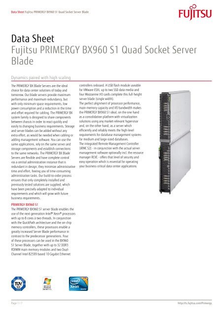 Data Sheet Fujitsu PRIMERGY BX960 S1 Quad Socket Server Blade