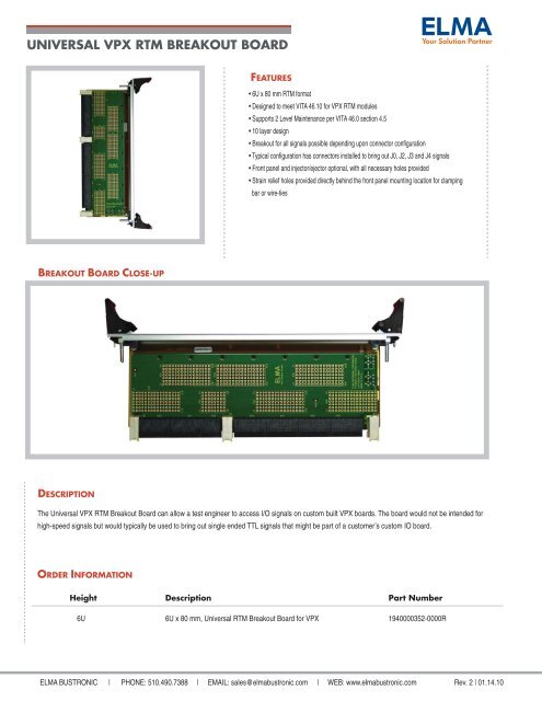 UNIVERSAL VPX RTM BREAKOUT BOARD - Elma