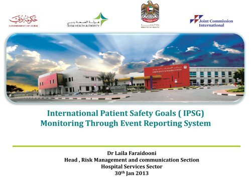 International Patient Safety Goals ( IPSG) - Dubai Health Authority