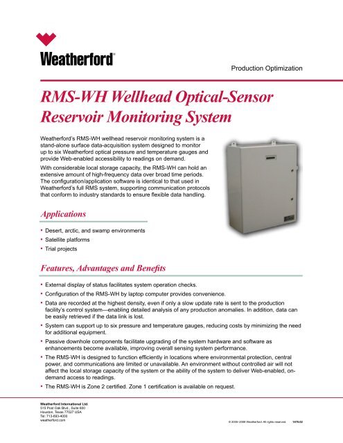 RMS-WH Wellhead Optical-Sensor Reservoir Monitoring System