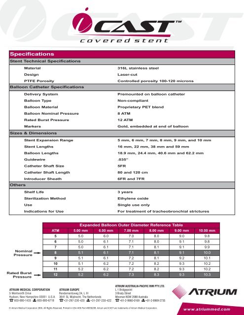 iCASTÃ¢Â„Â¢ Data Sheet - Atrium Medical Corporation