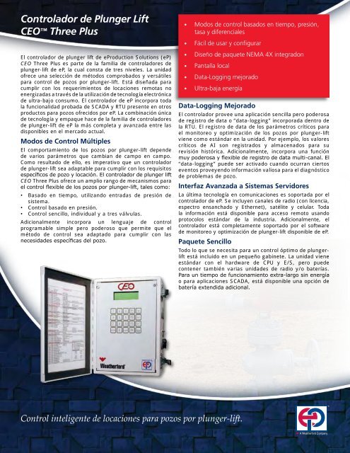 CEO Three Plus Plunger Lift Controller - Spanish - Ep-solutions.com