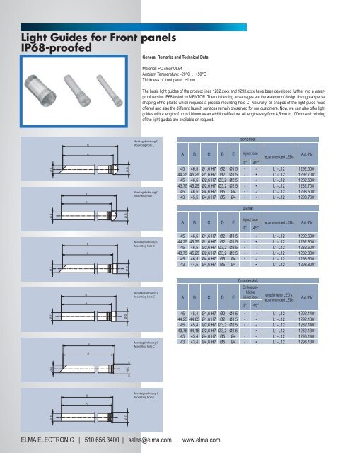 Light Guides for Front panels Ip68-proofed - Elma