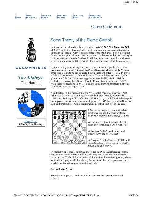 The Kibitzer - Chess Cafe