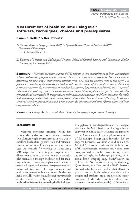 Measurement of brain volume using MRI: software ... - Isita-org.com