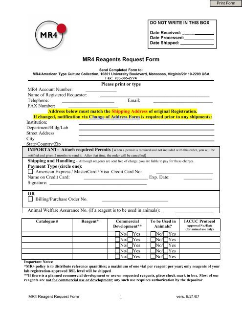 MR4 Reagents Request Form