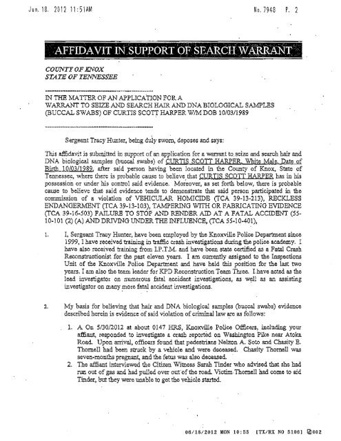 search warrant seeking a hair sample and DNA swab - WBIR.com