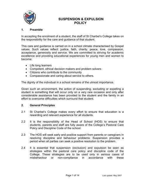 SUSPENSION & EXPULSION - St Charbel's College