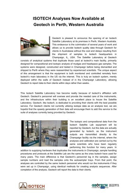 ISOTECH Analyses Now Available at Geotech in Perth, Western ...