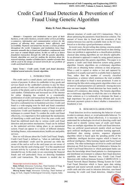 Credit Card Fraud Detection & Prevention of Fraud Using Genetic ...