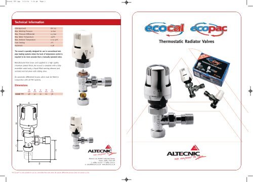 Altecnic EcoCal TRV Spec Sheet - Advanced Water