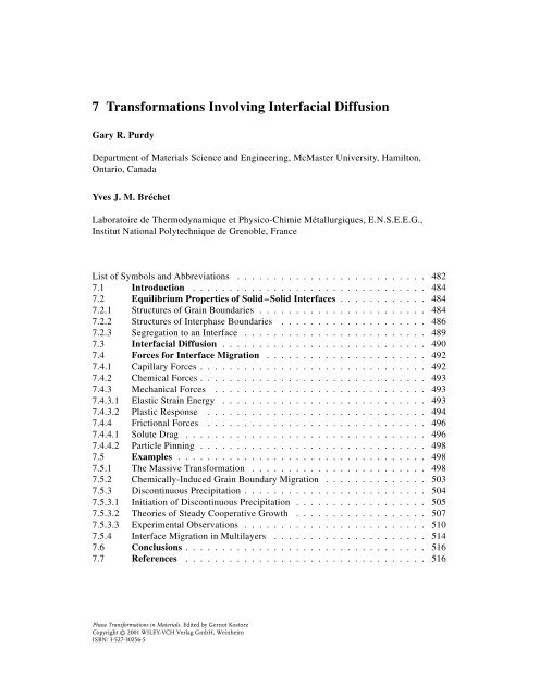 7 Transformations Involving Interfacial Diffusion