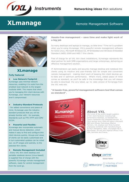 XLmanage - VXL Instruments
