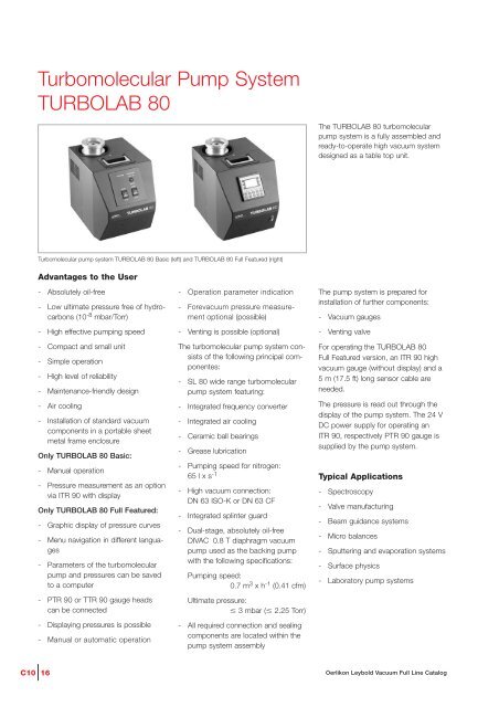 Turbomolecular Pump System TURBOLAB 80 - Schoonover, Inc.