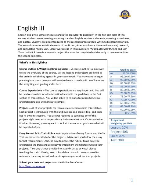 English III Course Expectations - Alpha Omega Academy