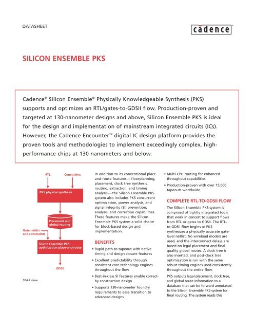 Silicon Ensemble PKS datasheet - Cadence - Cadence Design ...