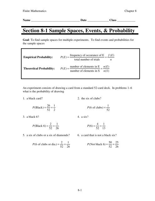 Section 8-1 Sample Spaces, Events, & Probability