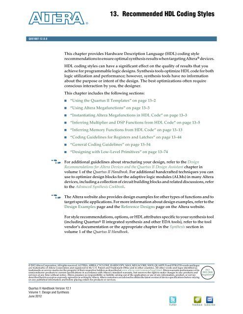 Recommended HDL Coding Styles, Quartus II Handbook version ...