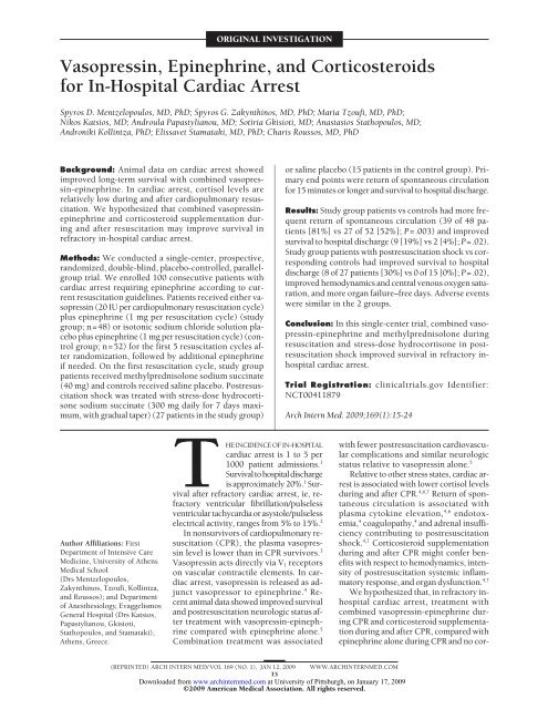 Vasopressin, Epinephrine, and Corticosteroids for In-Hospital ...