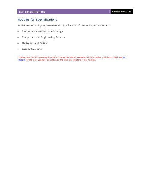 Esp Specialisations Engineering Science Programme