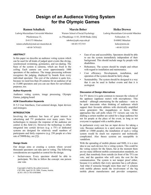 Design of an Audience Voting System for the Olympic Games