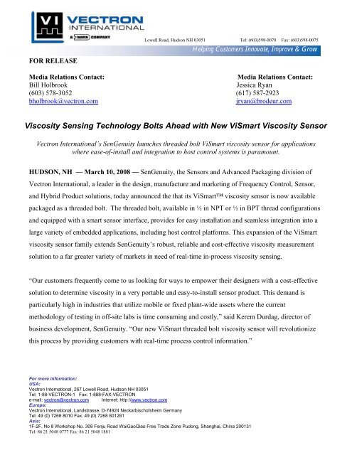 Viscosity Sensing Technology Bolts Ahead with New ... - SenGenuity