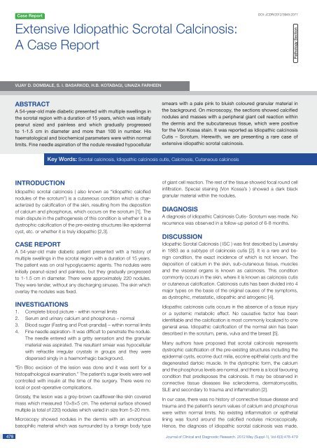 Extensive Idiopathic Scrotal Calcinosis: A Case Report - JCDR