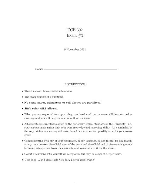 ECE 302 Exam #3 - Purdue University