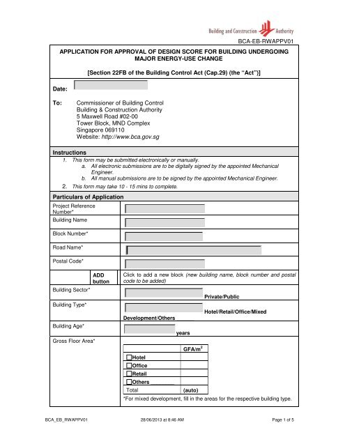 Design Score Application Form - Building & Construction Authority