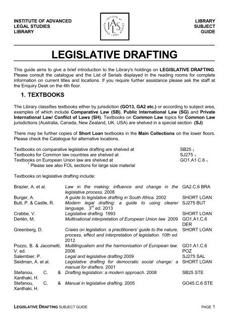 LEGISLATIVE DRAFTING - Institute of Advanced Legal Studies