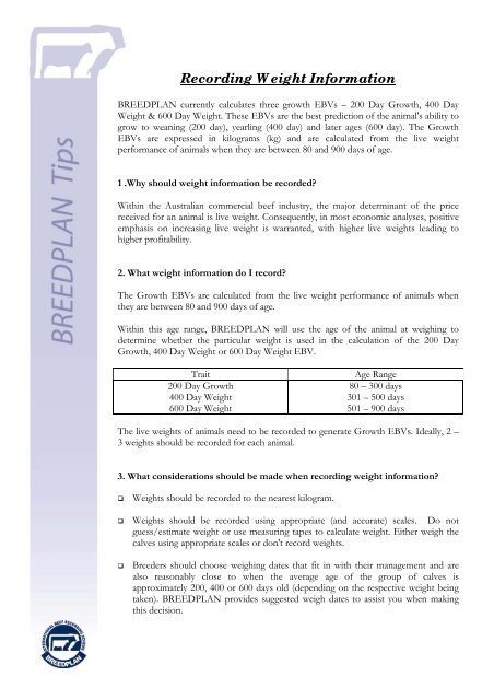 Recording Weight Information Breedplan