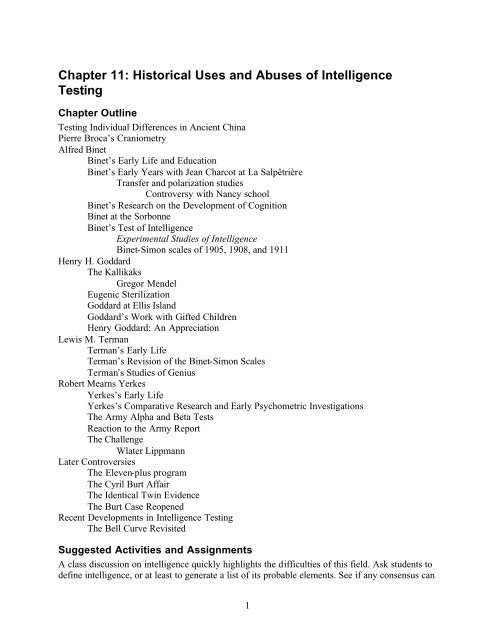 Chapter 11: Historical Uses and Abuses of Intelligence Testing