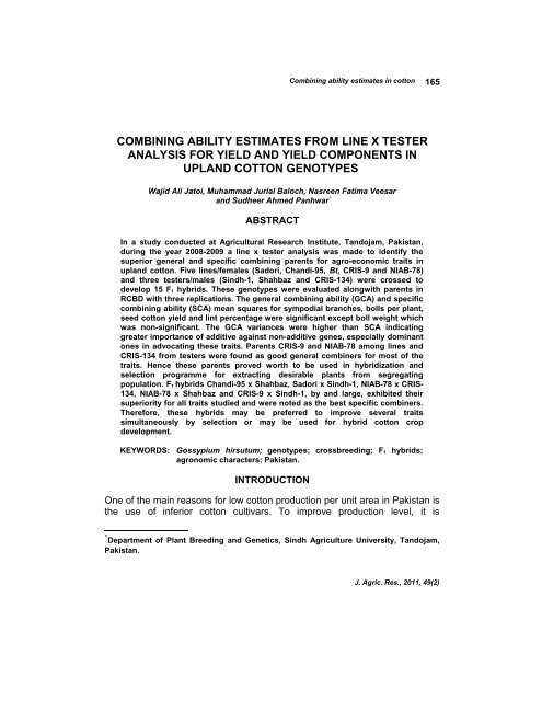 Combining Ability Estimates From Line X Tester Analysis For Yield And