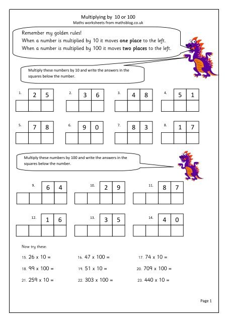 Multiplying by 10 or 100 - Maths Blog