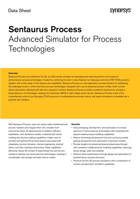 Sentaurus Process Advanced Simulator for Process ... - Europractice