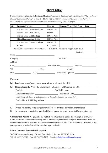 ORDER FORM - Pharma China